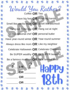 18th Birthday Party Games - Free Printables | Parties Made Personal