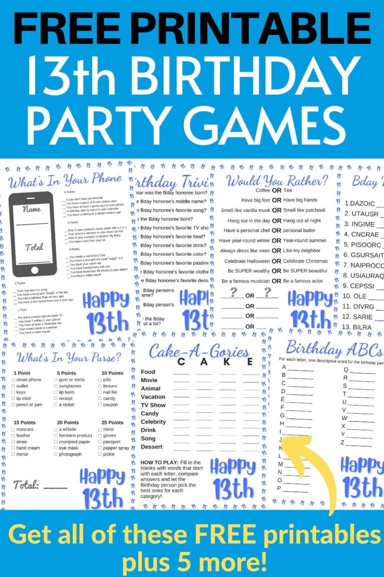 Birthday Party Games for 13 Year Olds - Free Printable | Parties Made ...