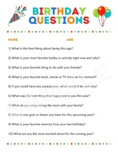 The Best Birthday Questions for Everyone (Free Printables) | Parties ...